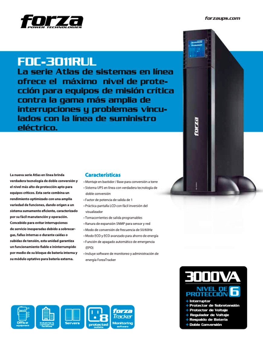 UPS Forza FDC-103K 3000W 3000VA 120V LCD USB 9Ah - Ticomer